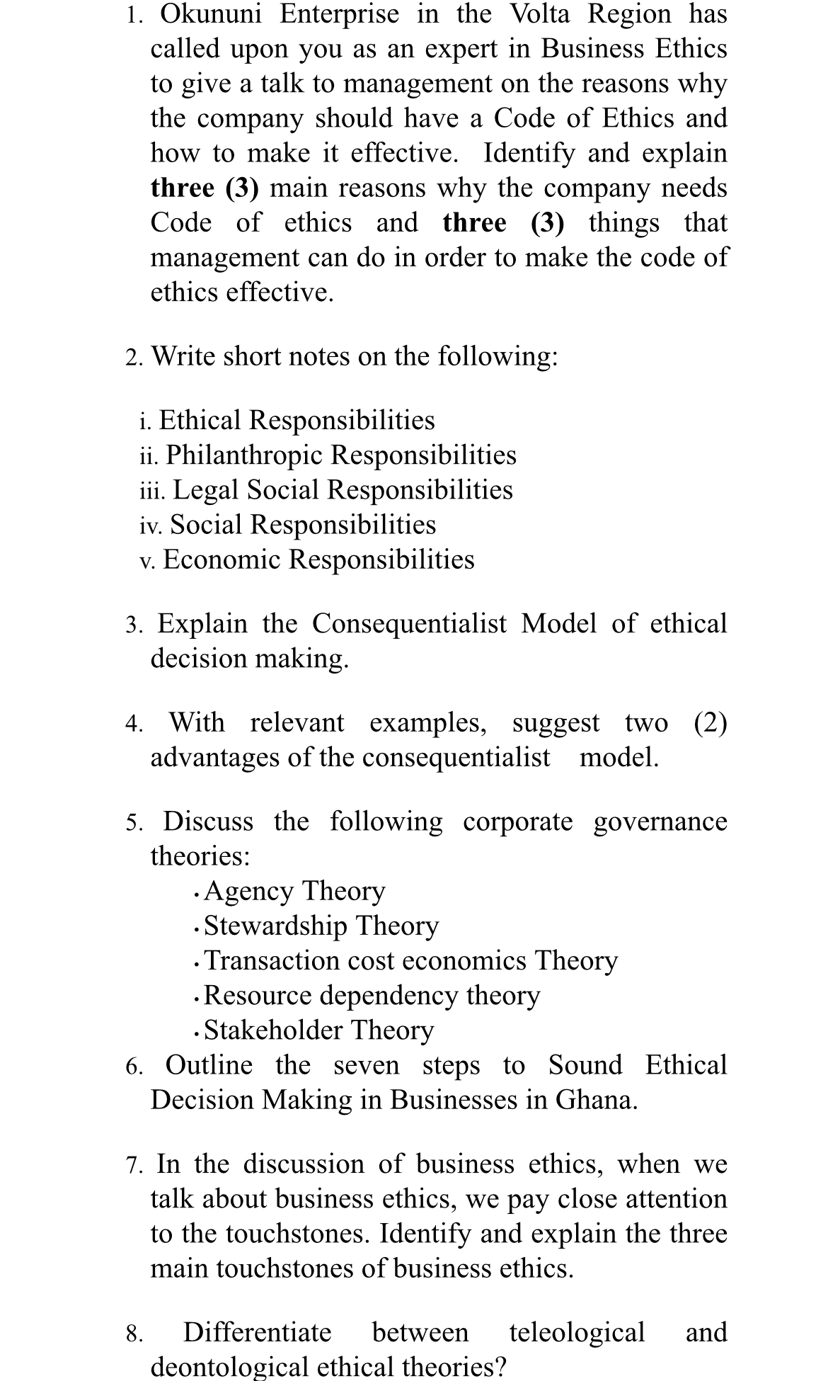 Solved Okununi Enterprise in the Volta Region has called | Chegg.com