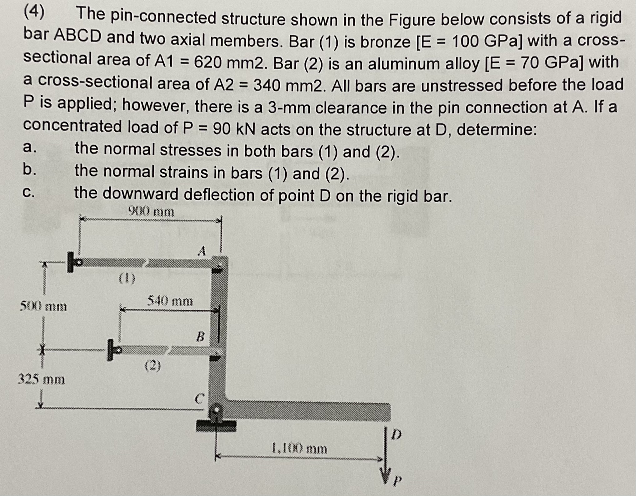 Solved (4) ﻿The pin-connected structure shown in the Figure | Chegg.com