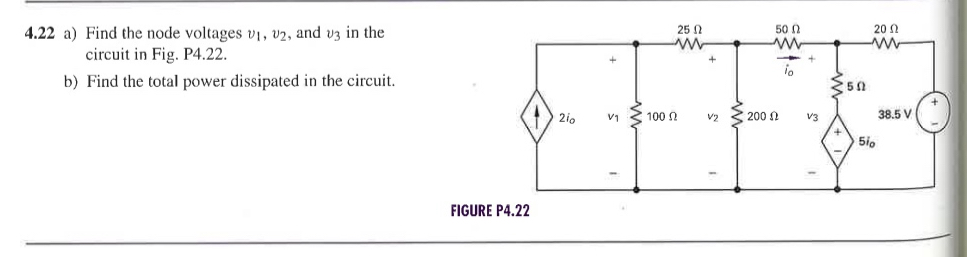 4.22 ﻿a) ﻿Find the node voltages v1,v2, ﻿and v3 ﻿in | Chegg.com