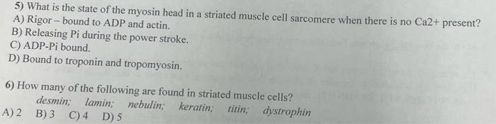 Solved 5) What is the state of the myosin head in a striated | Chegg.com