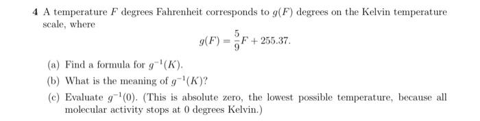 Solved A temperature F degrees Fahrenheit corresponds to | Chegg.com