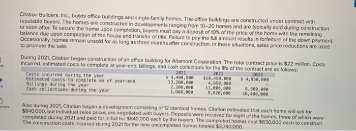 Solved Citation Builders, Inc., builds office buildings and | Chegg.com