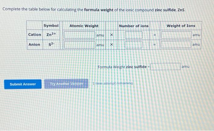 Solved Complete the table below for calculating the formula | Chegg.com