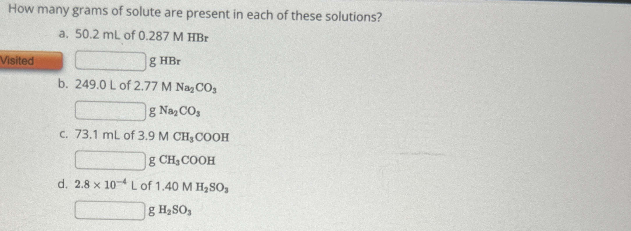 Solved How many grams of solute are present in each of these | Chegg.com