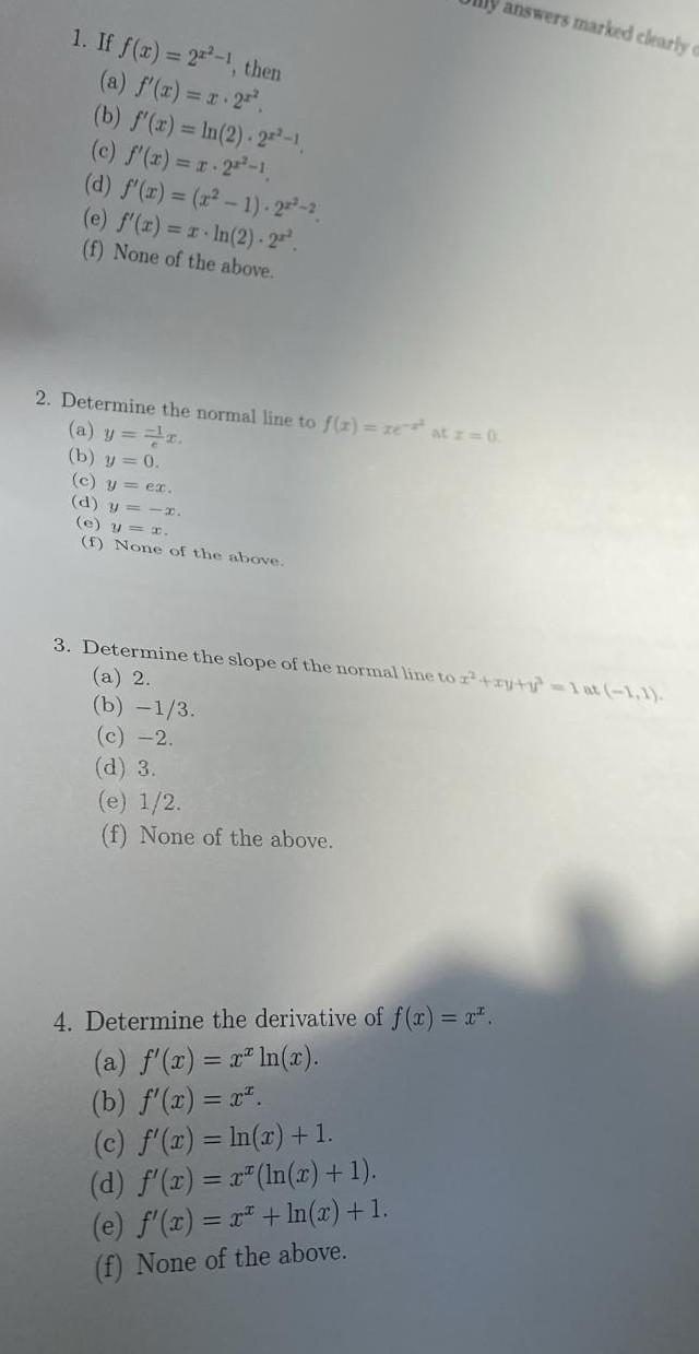 Solved 1 If F X 2x2−1 Then A F′ X X⋅2x2 B