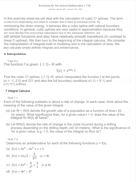 Solved Exercises for the lecture Mathematics 1 11thexartion, | Chegg.com