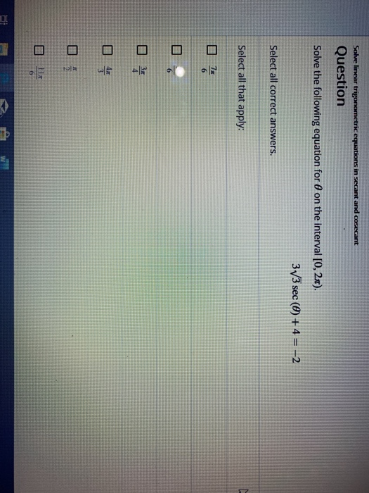 Solved Solve Linear Trigonometric Equations In Secant And