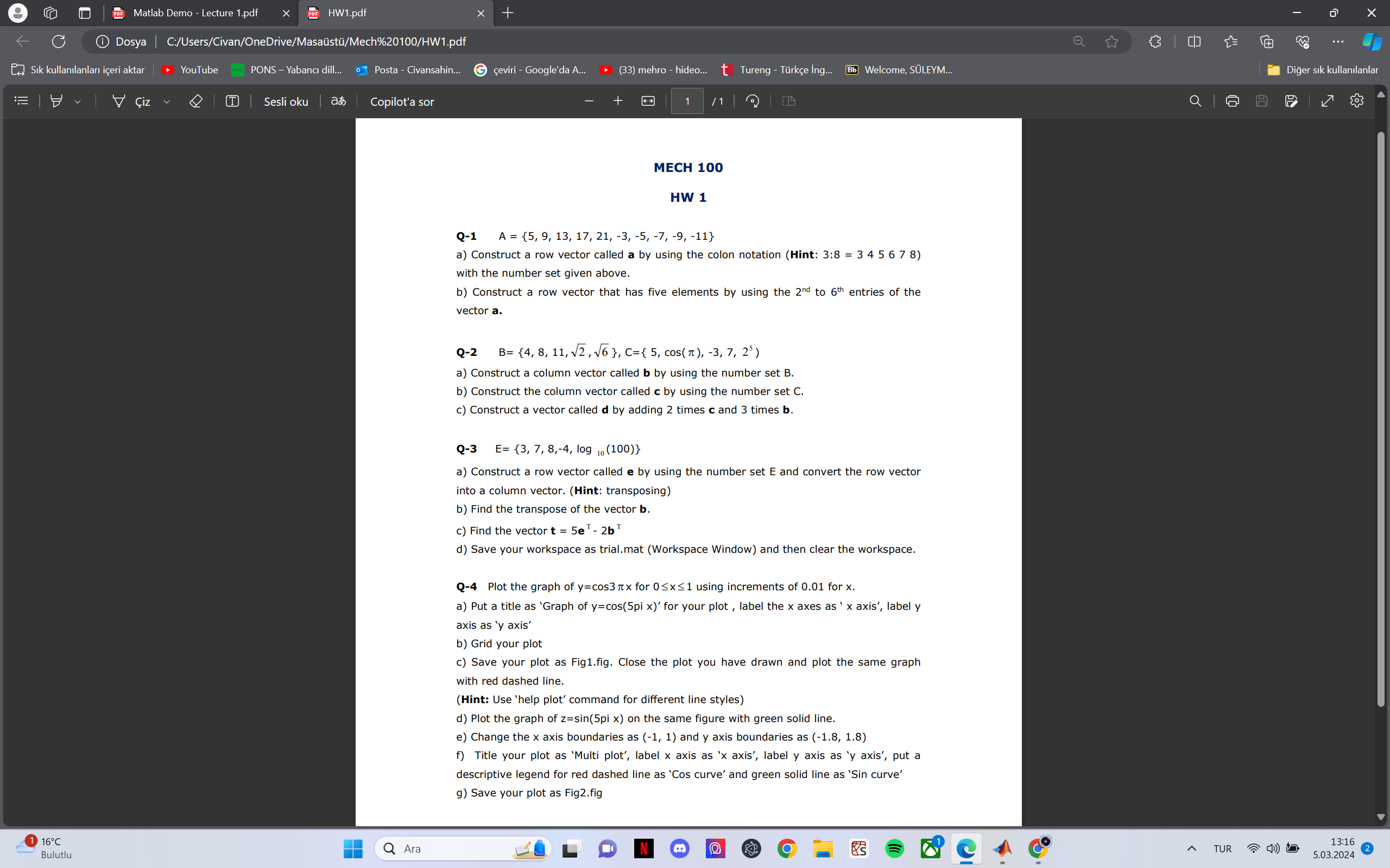 Solved (JUST Q4, ﻿DUE TO MATLAB)MECH 100HW | Chegg.com