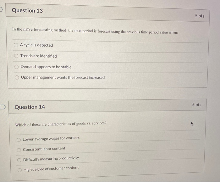 Solved Question 13 5 pts In the naïve forecasting method, | Chegg.com