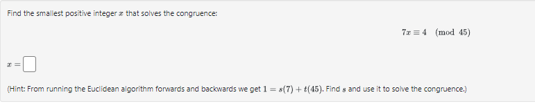 Solved Find the smallest positive integer x ﻿that solves the | Chegg.com