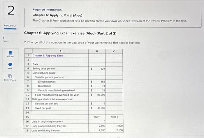 Required information Chapter 6: Applying Excel (Algo) | Chegg.com