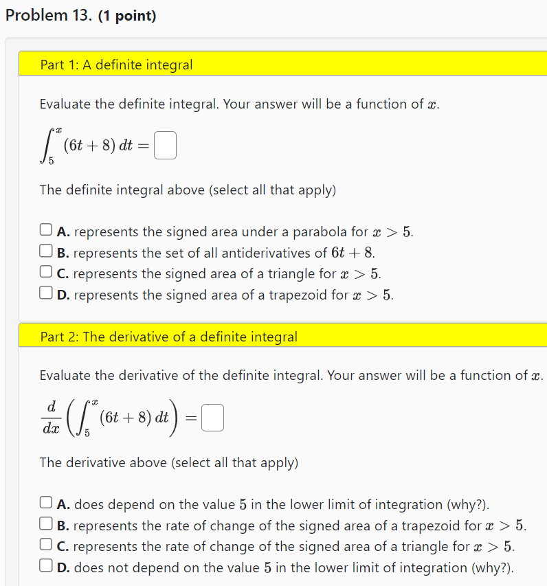 Solved Q13: Part 1: A definite integralEvaluate the definite | Chegg.com