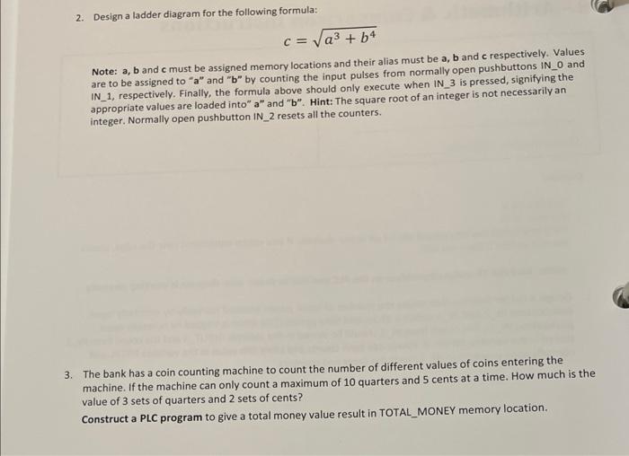 2. Design a ladder diagram for the following formula: | Chegg.com
