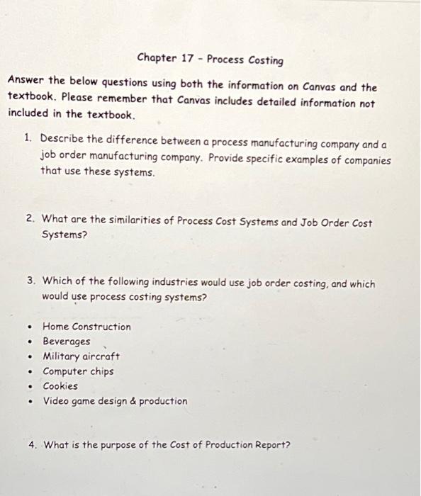 Solved Process Costing Answer the below questions using both | Chegg.com