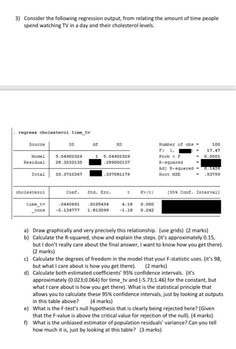 Solved 3) Consider the following regression output, from | Chegg.com