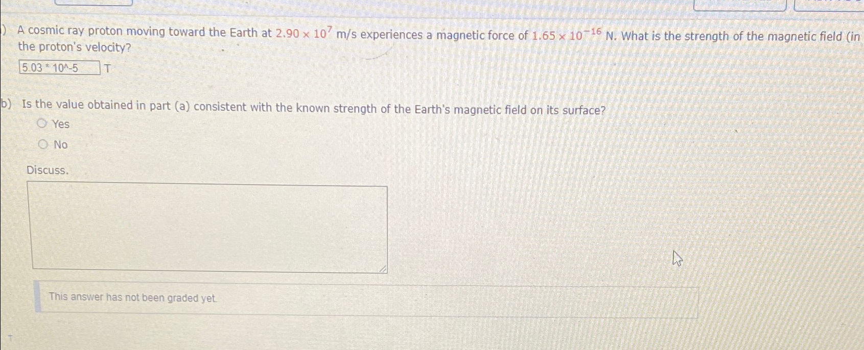 Solved A cosmic ray proton moving toward the Earth at | Chegg.com