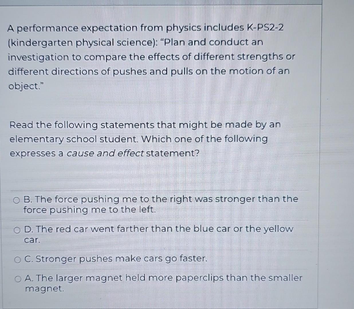 Solved A performance expectation from physics includes | Chegg.com