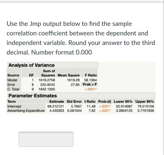Solved Use the Jmp output below to find the sample | Chegg.com