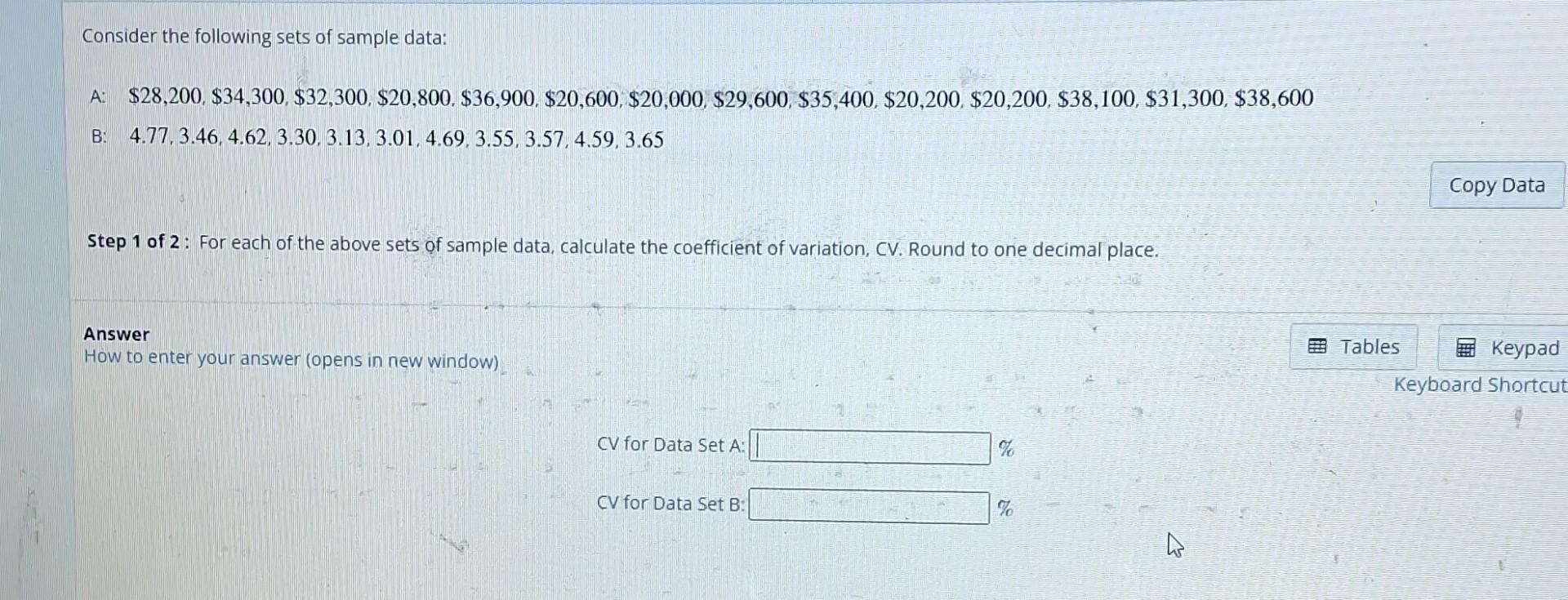 Solved Consider the following sets of sample data: A: | Chegg.com