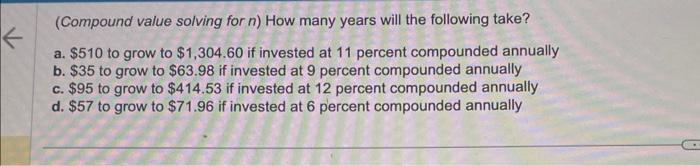Solved (Compound value solving for n ) How many years will | Chegg.com