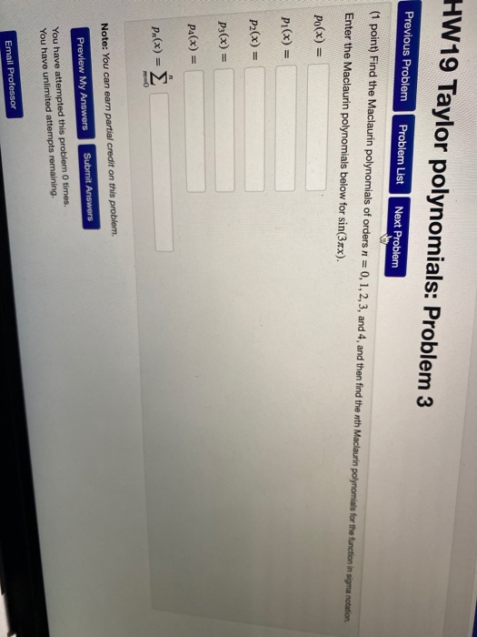 Solved HW19 Taylor polynomials: Problem 3 Previous Problem | Chegg.com