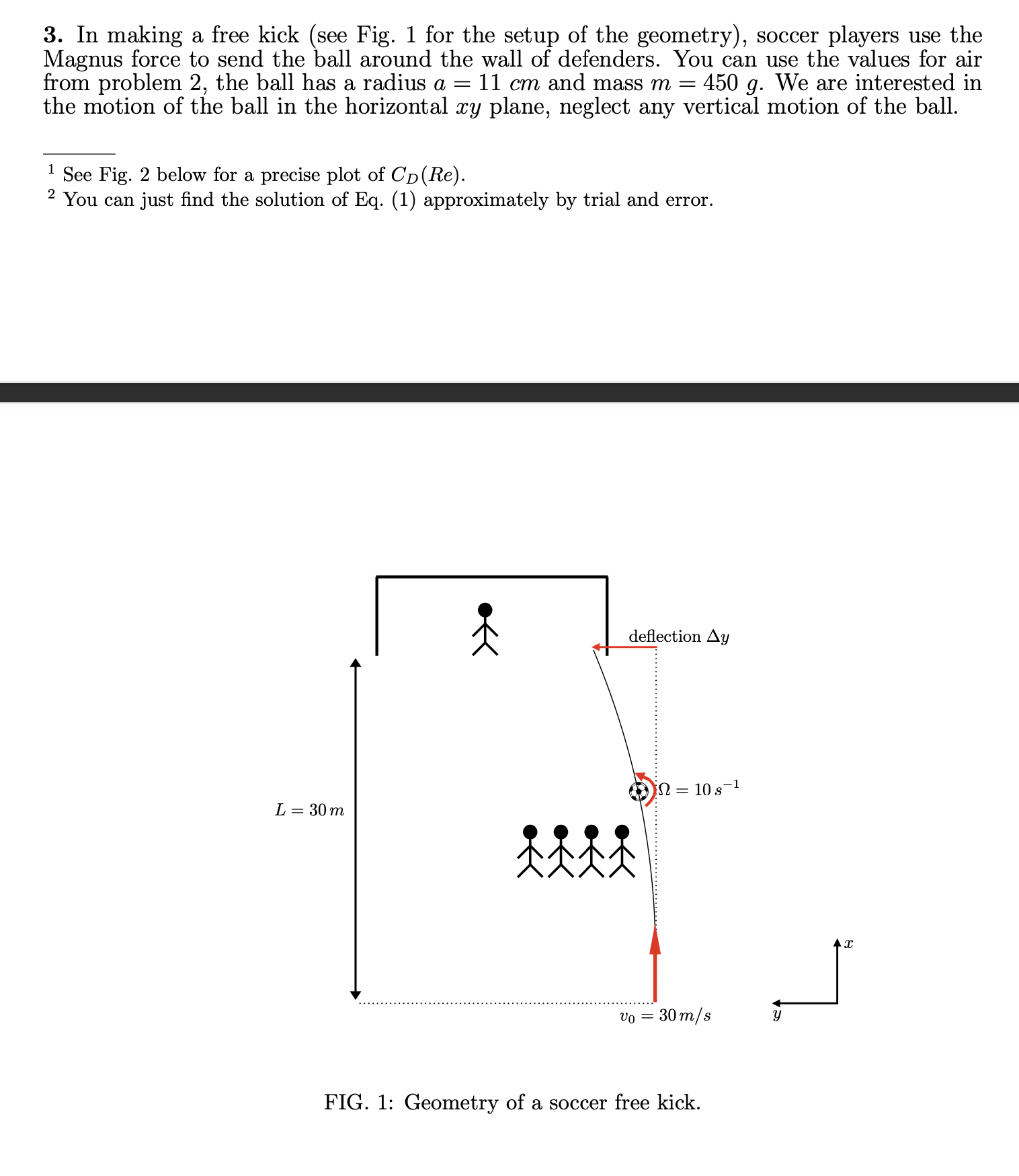 Solved In making a free kick (see Fig. 1 ﻿for the setup of | Chegg.com