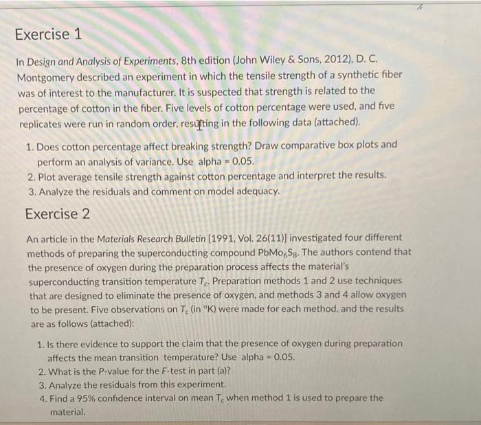 Solved In Design and Analysis of Experiments, 8th edition | Chegg.com