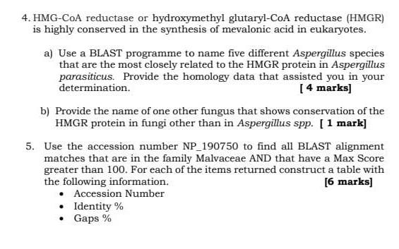 Solved 4. HMG-CoA reductase or hydroxymethyl glutaryl-CoA | Chegg.com