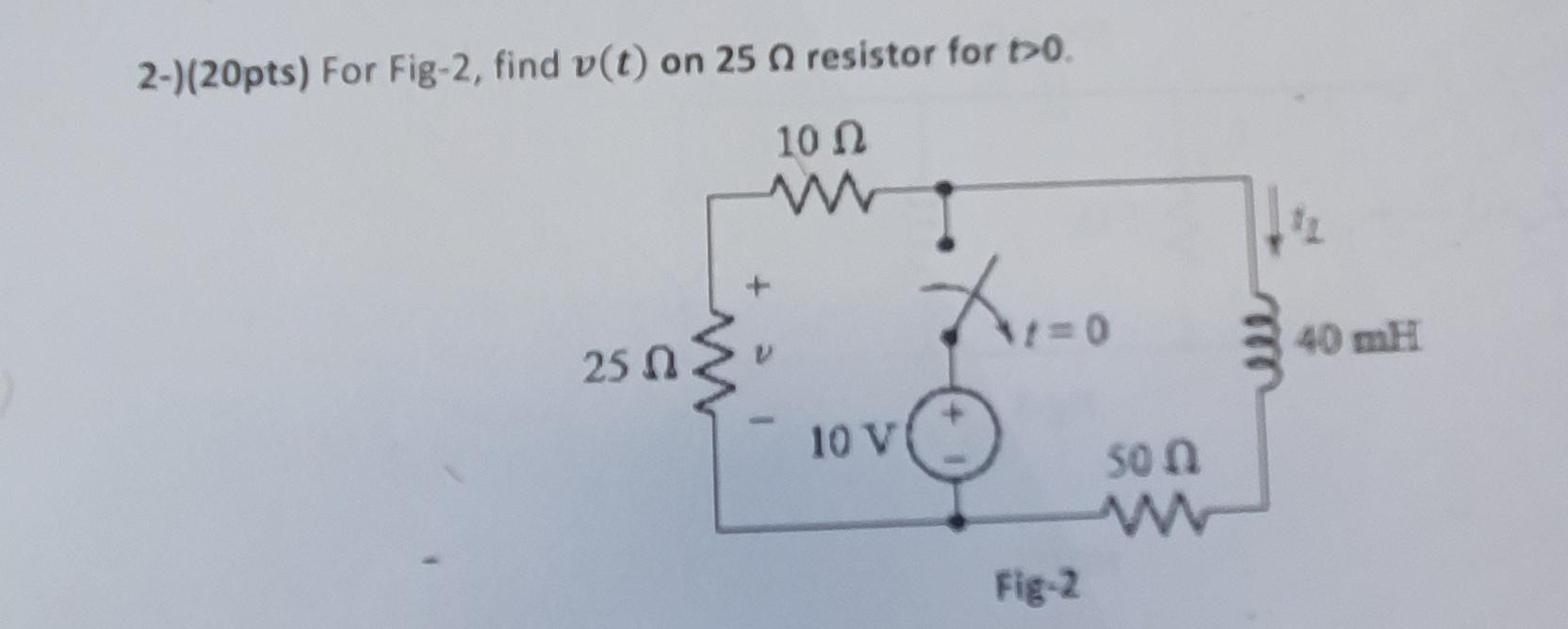 Solved 2-)(20pts) For Fig-2, find v(t) on 25Ω resistor for | Chegg.com