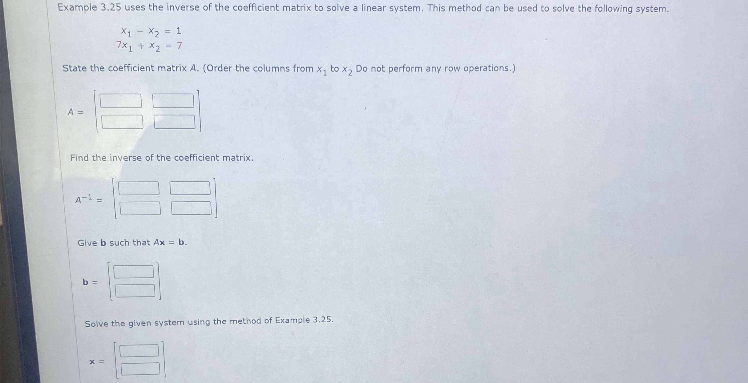 Solved Example 3.25 ﻿uses the inverse of the coefficient | Chegg.com