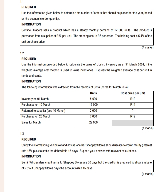 Solved 1.1REQUIREDUse the information given below to | Chegg.com