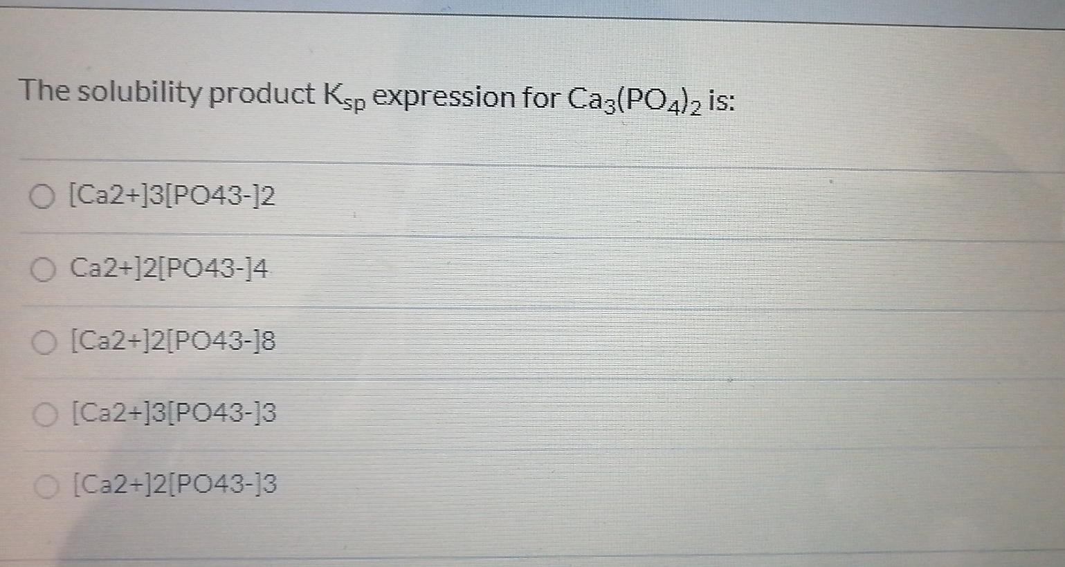 Solved The solubility product Ksp expression for Ca3(PO4)2 | Chegg.com