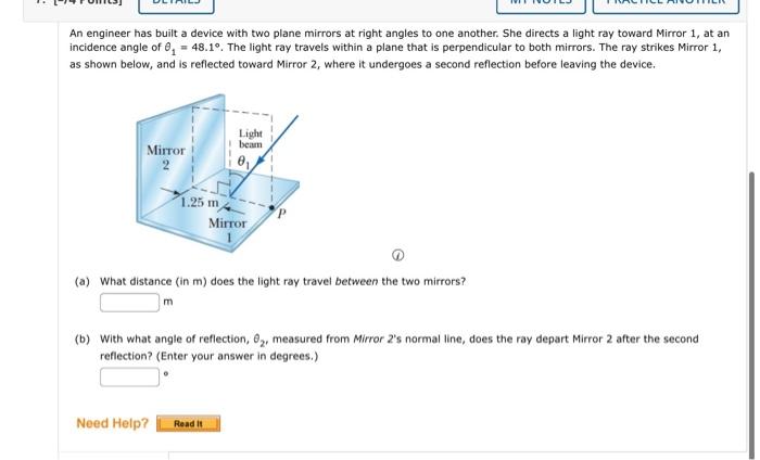 Solved An engineer has built a device with two plane mirrors | Chegg.com