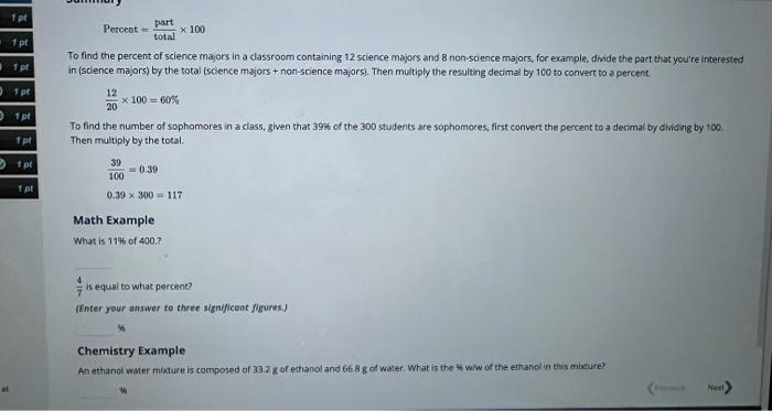 Solved Percent = total part ×100 To find the percent of | Chegg.com