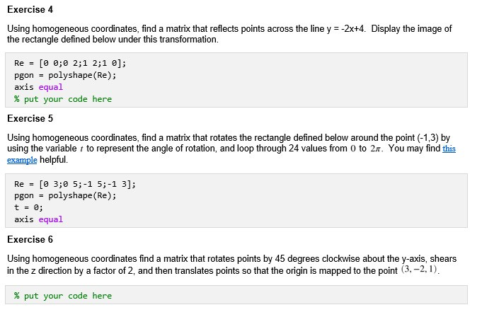 Solved Exercise 1 Using homogeneous coordinates, define a | Chegg.com