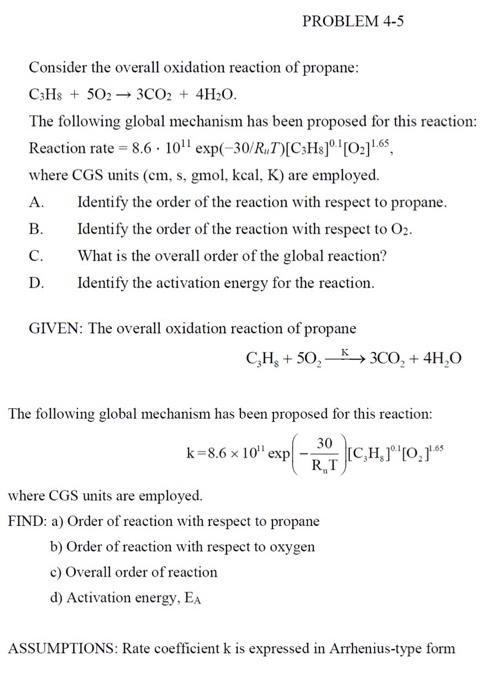 Solved Consider the overall oxidation reaction of propane: | Chegg.com