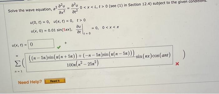 Solved Solve the wave equation, a2∂x2∂2u=∂t2∂2u00 (see (1) | Chegg.com
