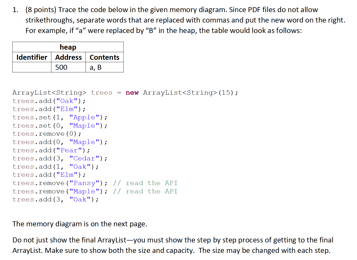 Solved JAVA:(8 ﻿points) ﻿Trace the code below in the given | Chegg.com