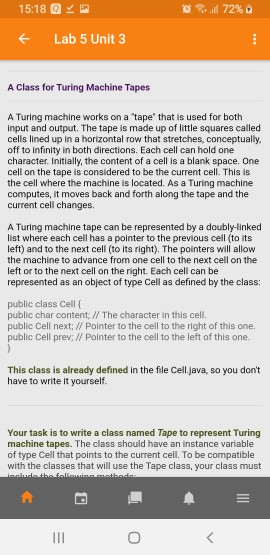 Solved 15:18 72% Lab 5 Unit 3 Lab 5: Tape for a Turing | Chegg.com