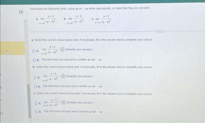 Solved 21 22 K Determine the following limits, using ∞o or - | Chegg.com