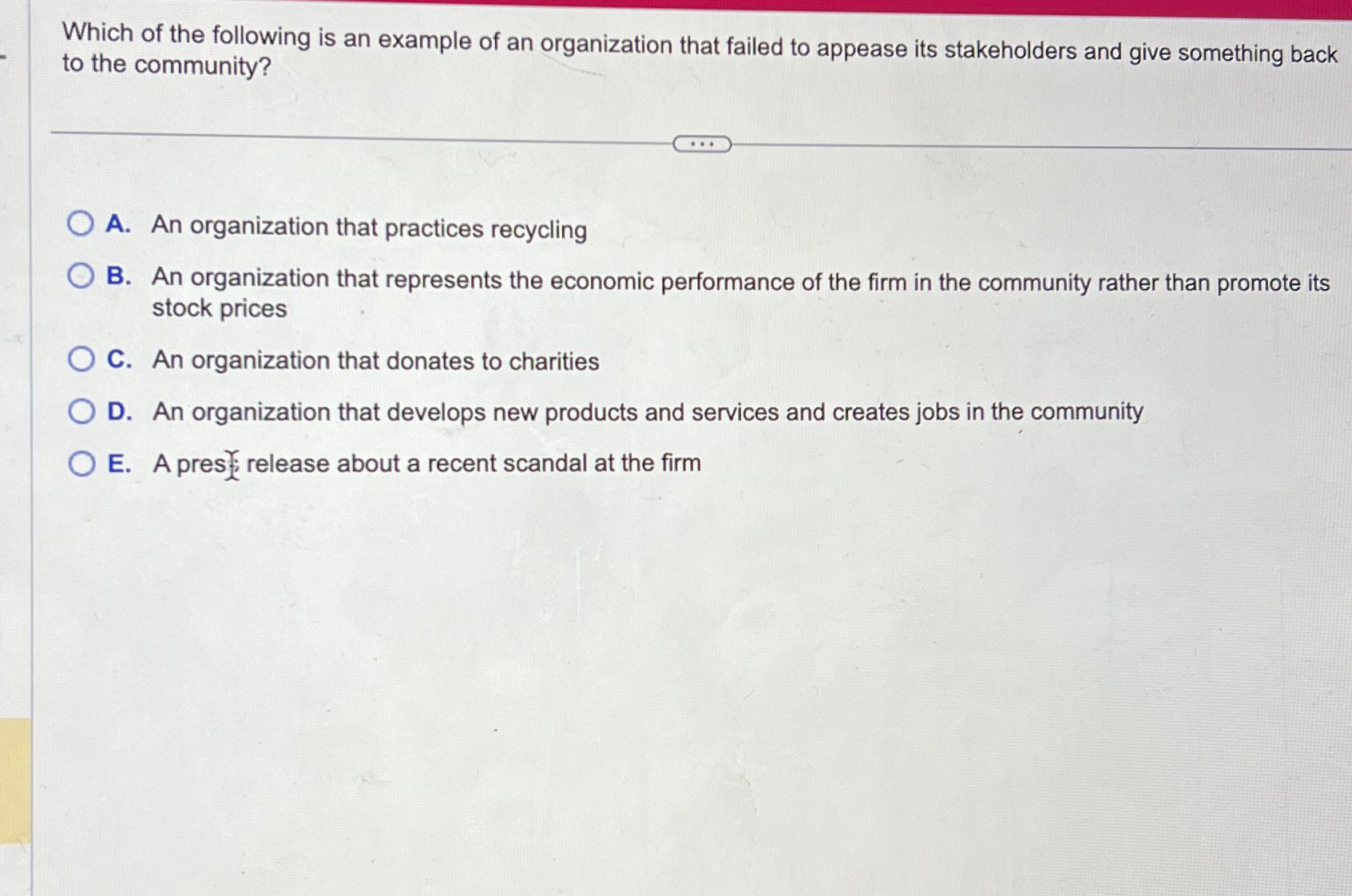 Solved Which of the following is an example of an | Chegg.com