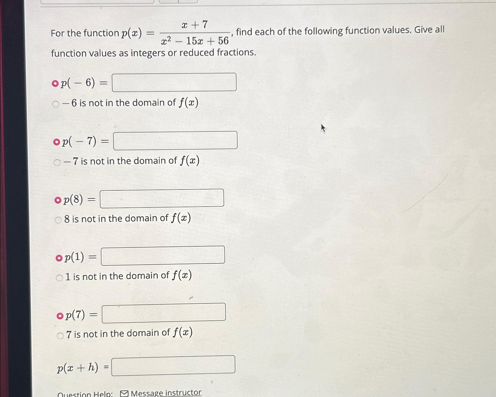 Solved For the function p(x)=x+7x2-15x+56, ﻿find each of the | Chegg.com