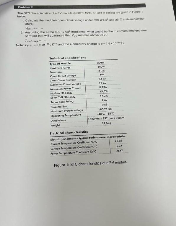 Solved The STC characteristics of a PV module (NOCT: | Chegg.com