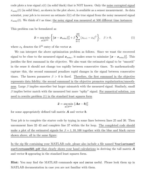 Estimate true signal from measured noisy signal (50 | Chegg.com