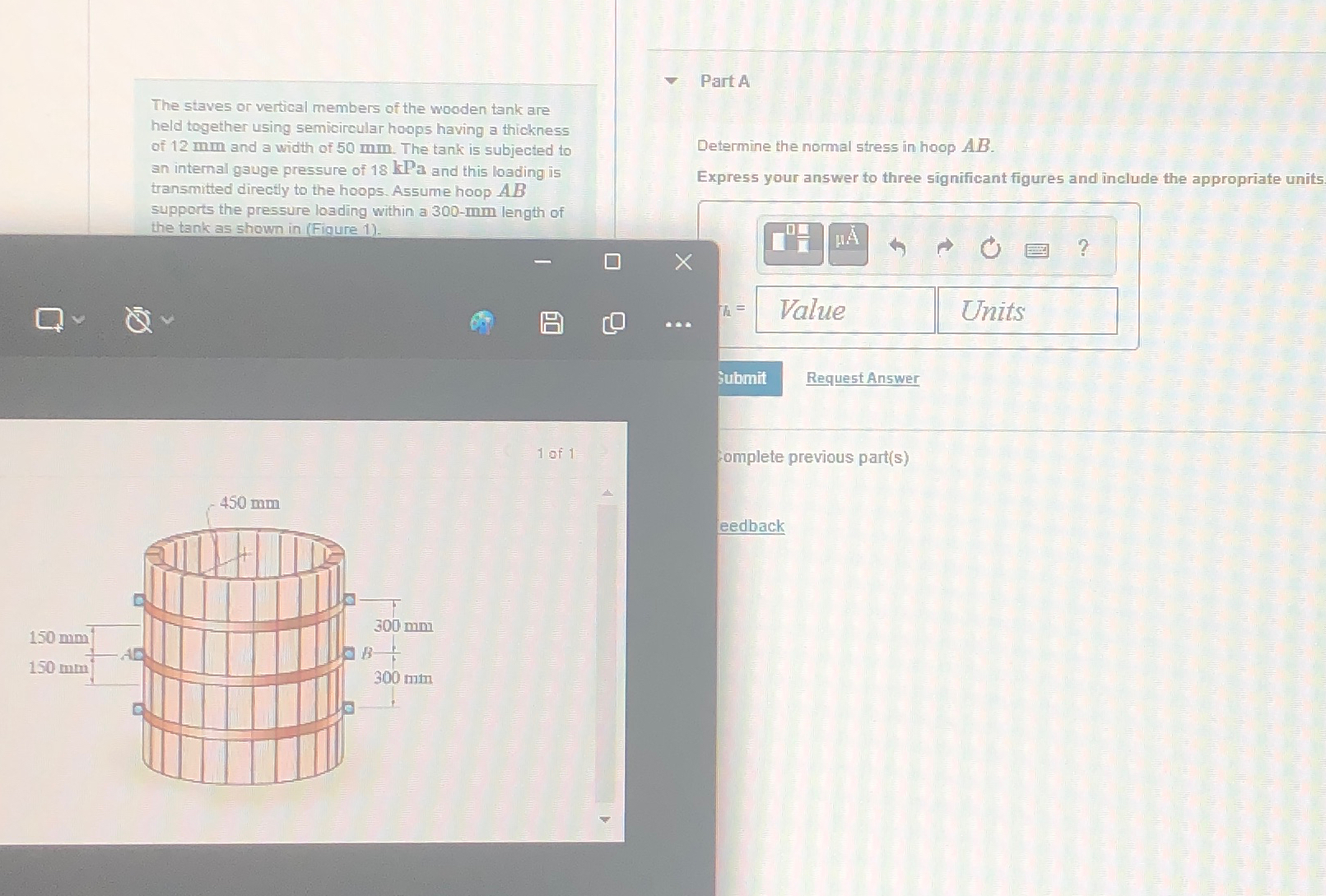 Solved The staves or vertical members of the wooden tank are | Chegg.com