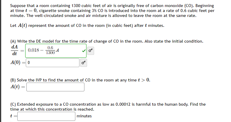 Suppose that a room containing 1300 ﻿cubic feet of | Chegg.com