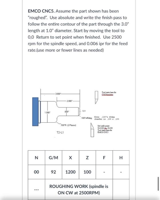Solved EMCO CNC5. Assume the part shown has been "roughed". | Chegg.com