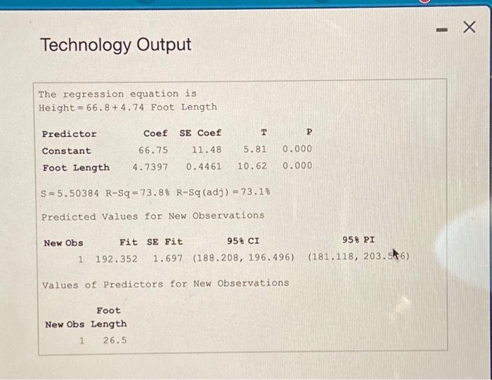Solved Technology Output The regression equation is Height | Chegg.com
