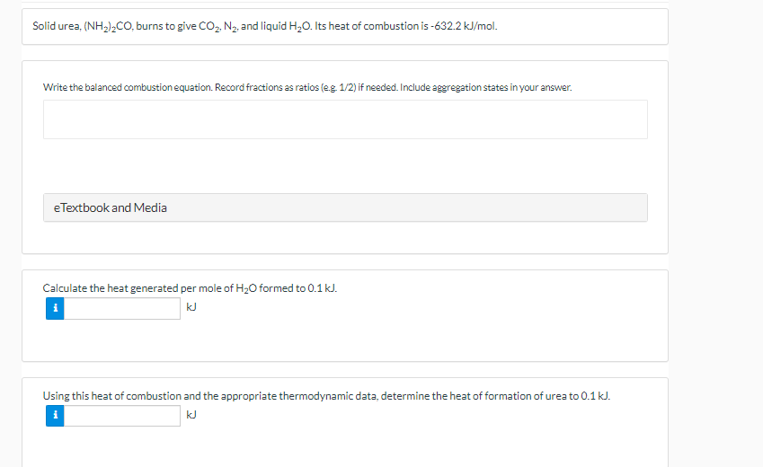 Solved Solid urea, (NH2)2CO, ﻿burns to give CO2,N2, ﻿and | Chegg.com