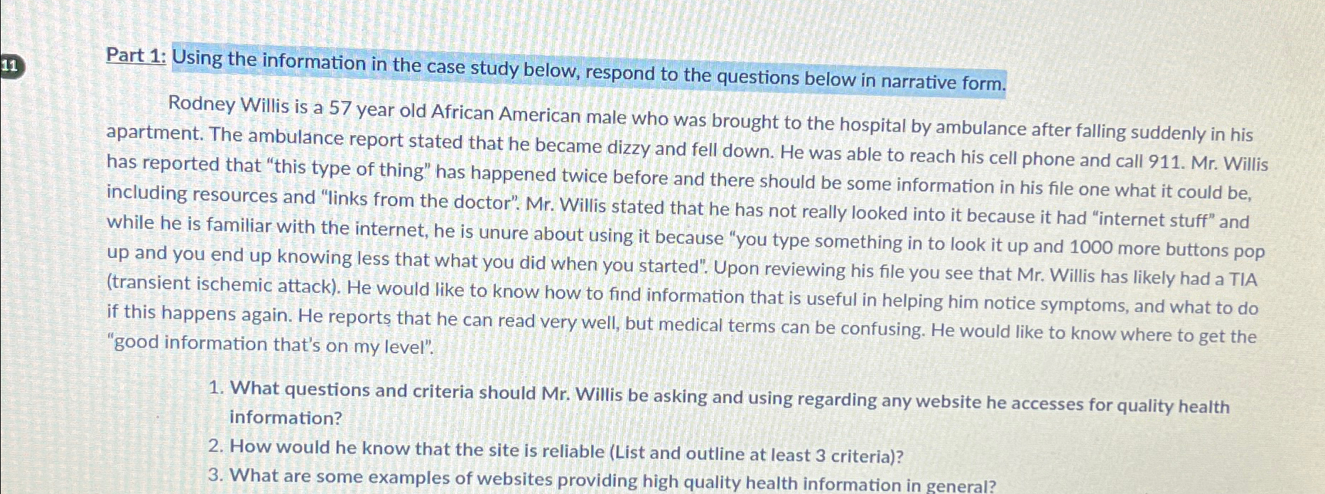 Solved Part 1: Using the information in the case study | Chegg.com